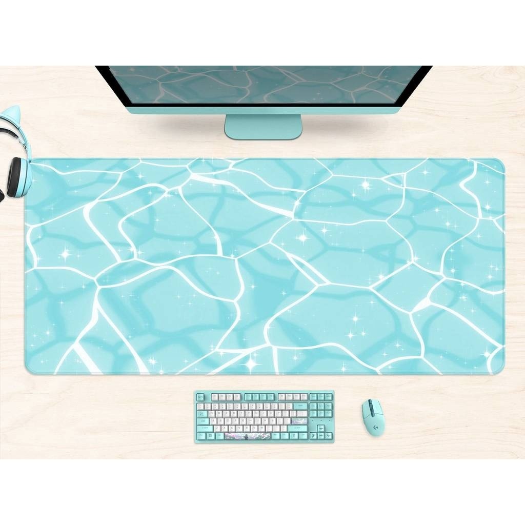 Anime Desk Mat Wave, Turquoise/cyan Mouse Pad Kawaii, Cute Anime ...