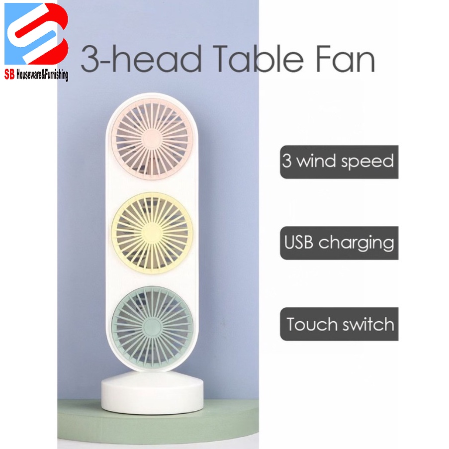 Triple Head Fan Rechargeable Portable Fan USB Electric Fan Mini Fan ...
