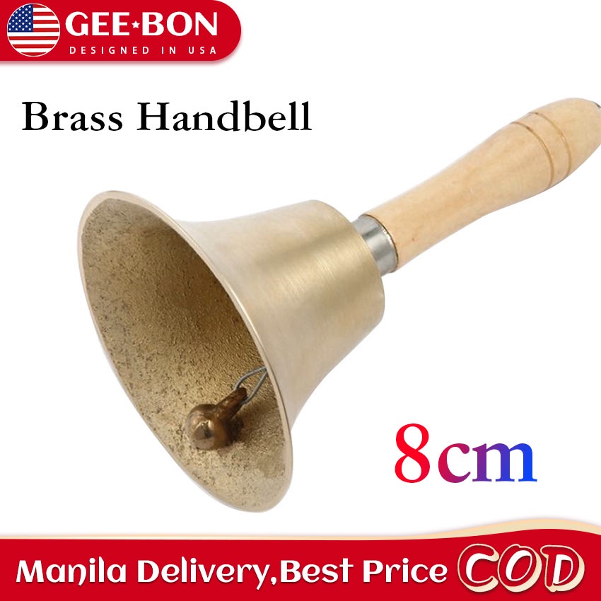 GEEBON Brass Hand Bell with Wooden Handle Loud Call Bell Desk Ringbell ...