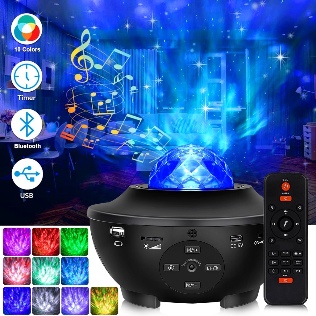 LED BLUETOOTH SPEAKER Galaxy Projector With Remote Control White Ocean ...