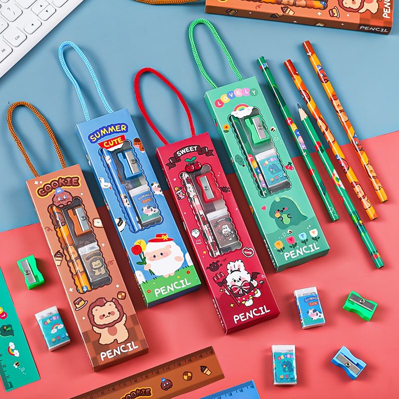 5 in 1 Pencil Set Cute Pencils Eraser Ruler School Office Writing ...