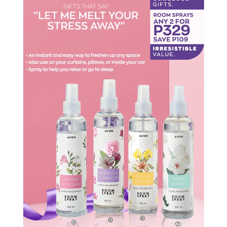 AVON Room Spray 250 mL Flores Blanca Magnolia & Camelia Lily & Orchids ...