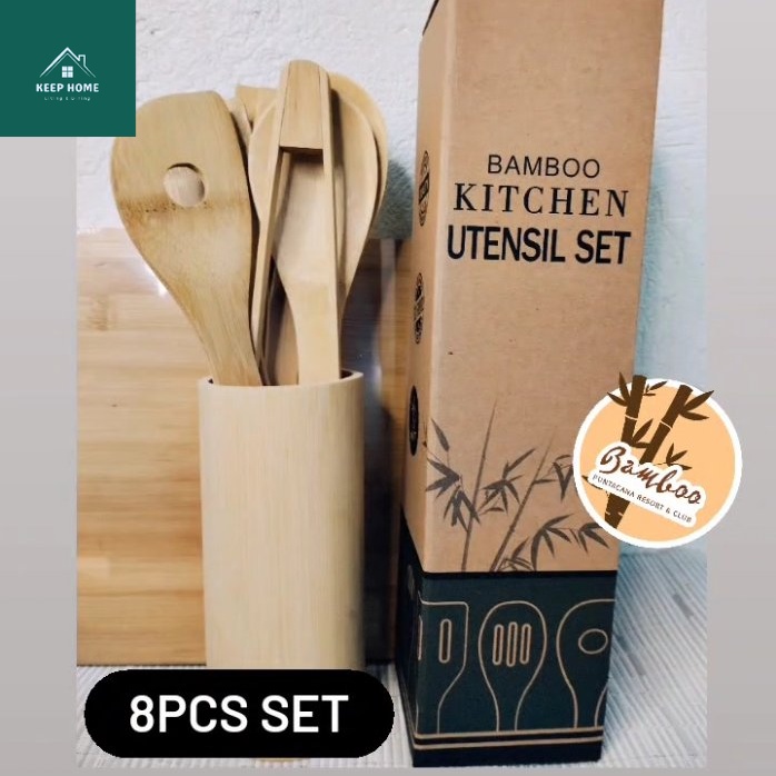 8pcs/6pcs Eco Bamboo Kitchen Utensil Set Wooden Tool Kitchenware Bamboo ...