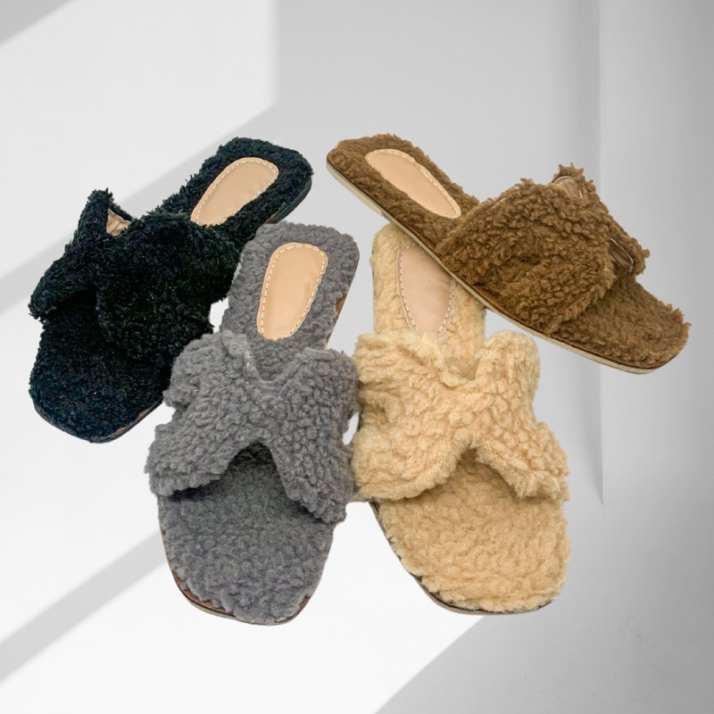 FIORA faux fur H-strap lounge slides - Liliw-made sandals for women ...