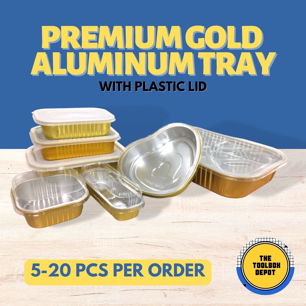 Gold Aluminum Tray with Lid Premium Trays HEART & RECT [5/10/20pcs](200 ...