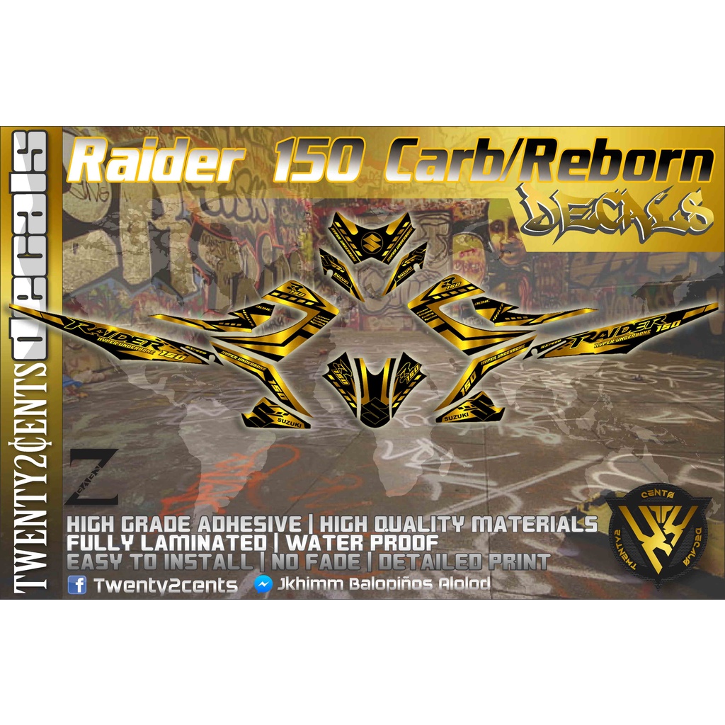 Suzuki raider 150 carb / reborn Decals High-Quality Stickers (gold ...