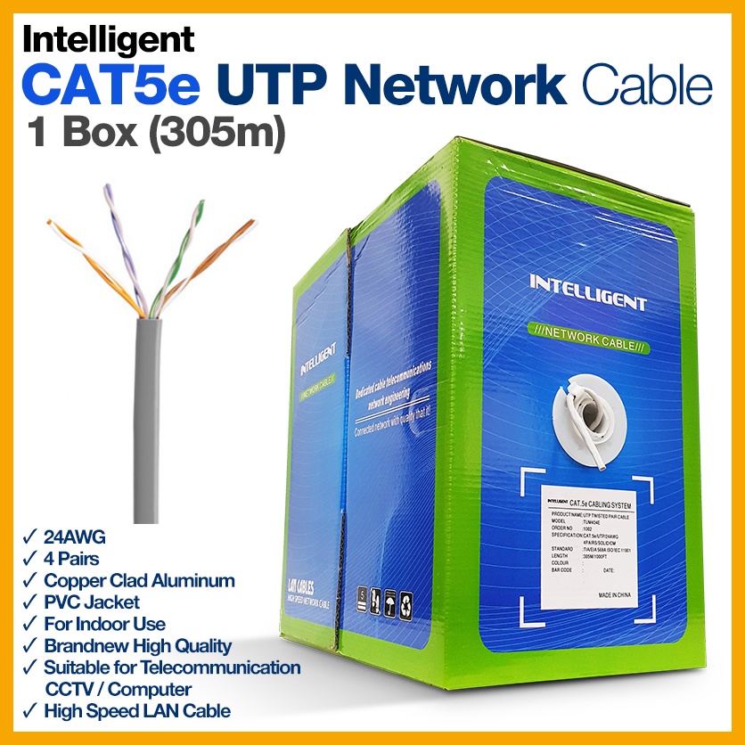 Cat5e UTP Cable 305m Intelligent - LAN Ethernet 24 AWG 4 PAIRS 1000ft ...