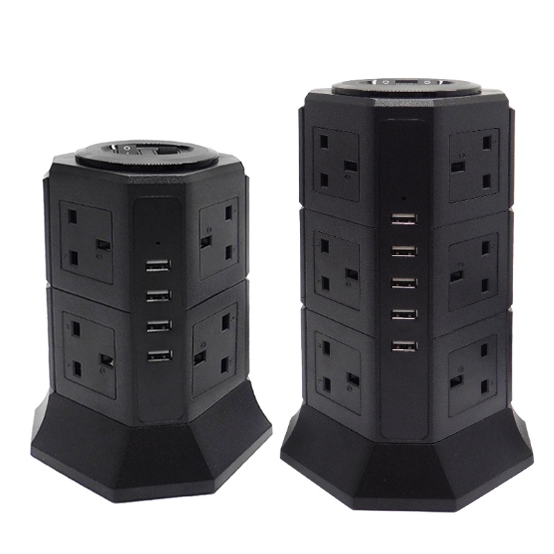 Tower Desktop Extension Socket Power Strip 8/12Ways Sockets UK Plug ...