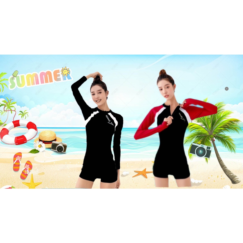 One Piece Rush Guard Swimwear For Women W/Zipper Swimsuit | Shopee ...