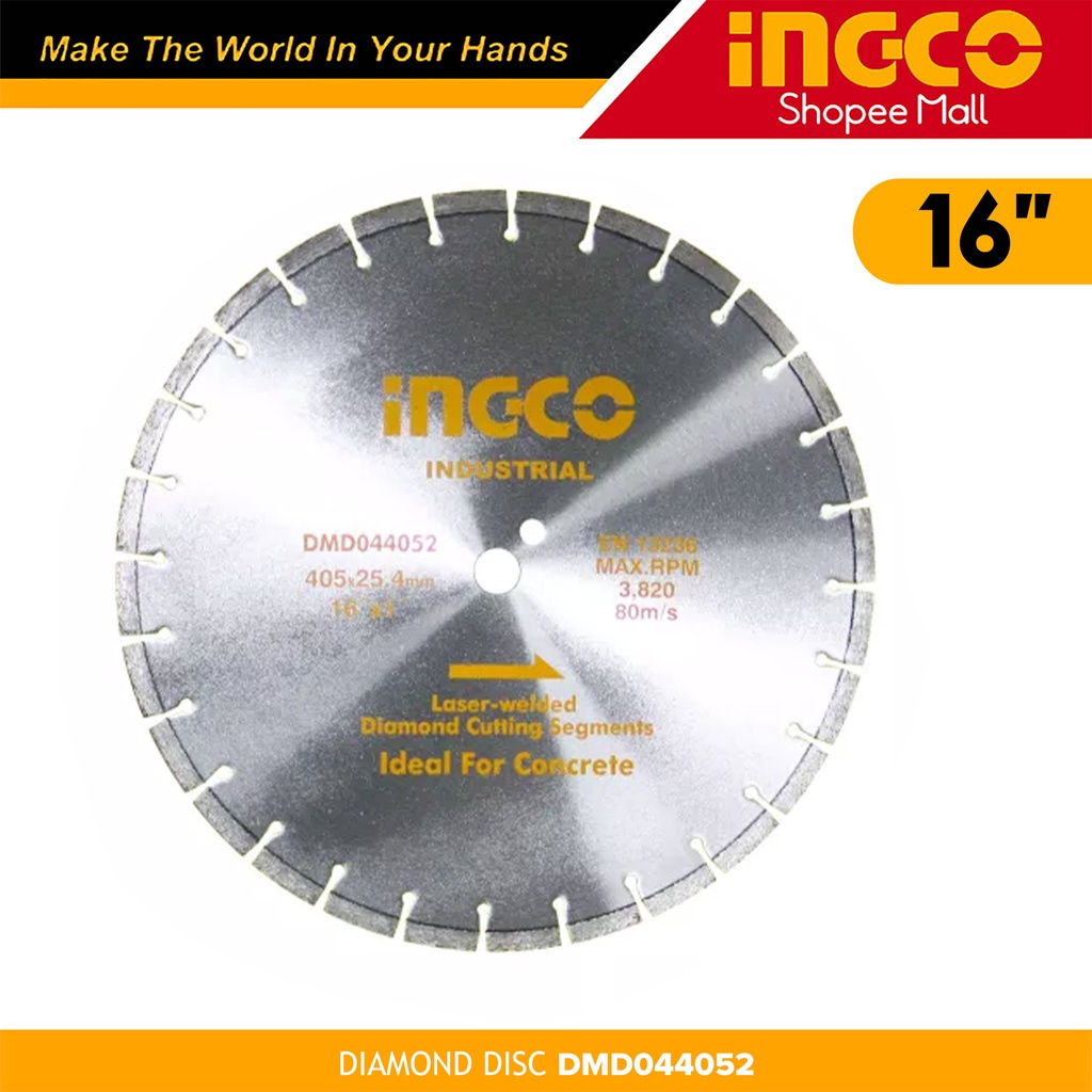 Ingco DMD044052 Industrial Diamond Cutting Disc 16" for Concrete ...