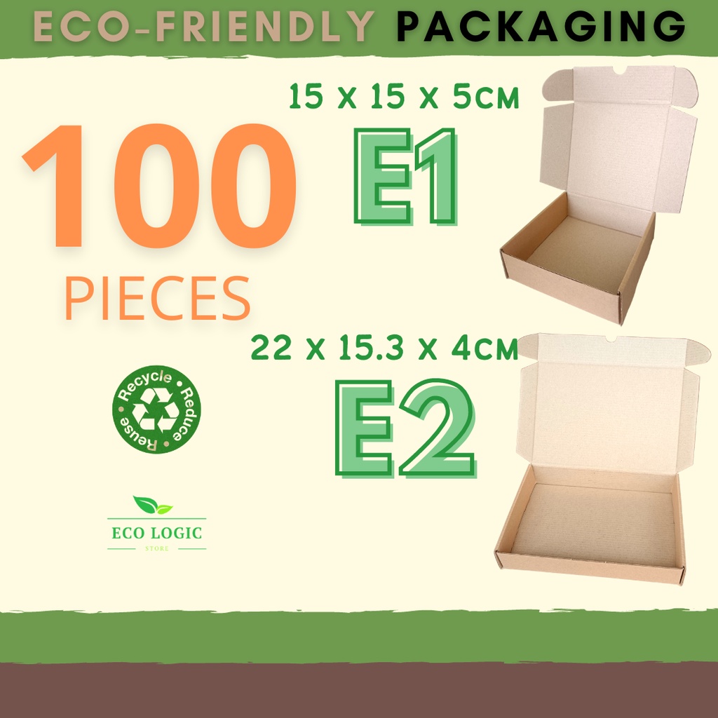 100 PIECES (E1, E2) Carton Paper Kraft Die Cut Brown Small Mailer Box ...