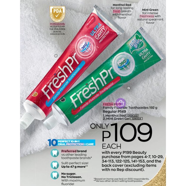 AVON FRESH PRO FAMILY FLOURIDE TOOTHPASTE 160/190G | Shopee Philippines
