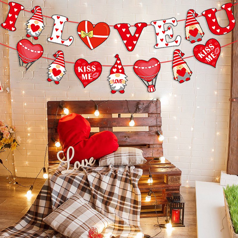 Valentine's Day Decoration Pink Red Heart Banner Table Cover Lovers ...