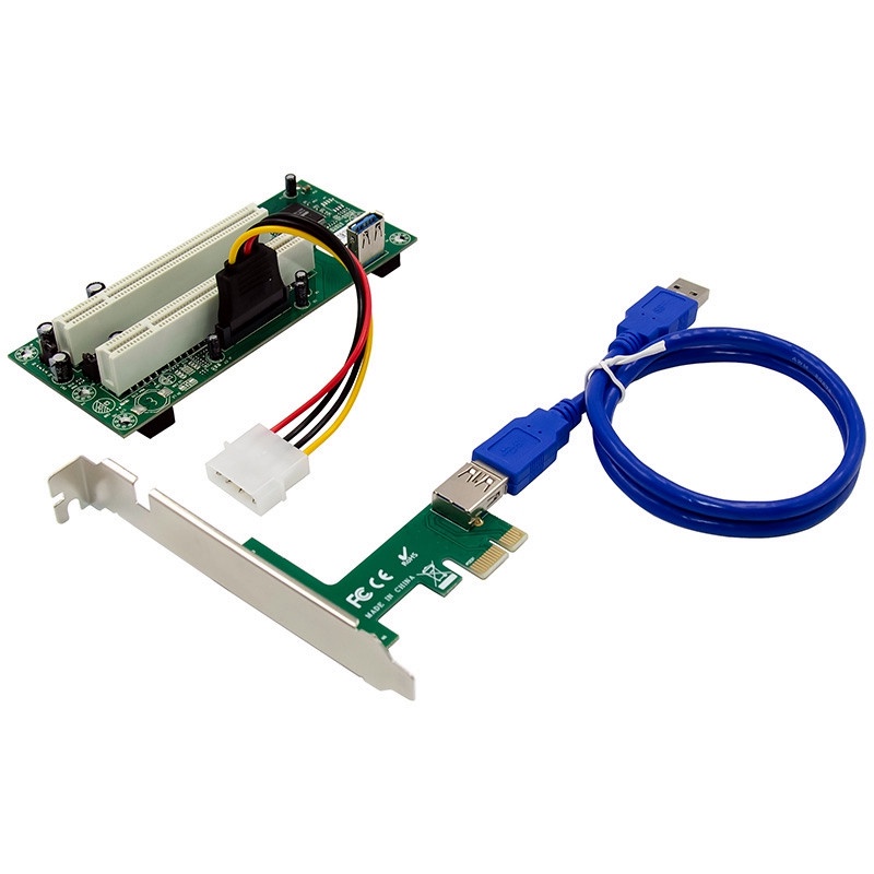 Dual PCI Adapter PCI-E to Double PCI Riser Adapter Card with 60cm USB3 ...