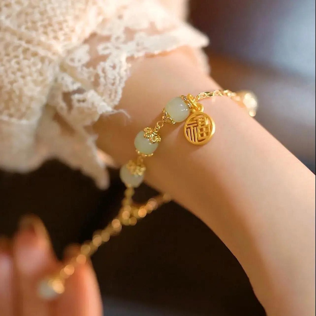 Fu Character Bracelet Female Three Lives One World Natural Hetian ...