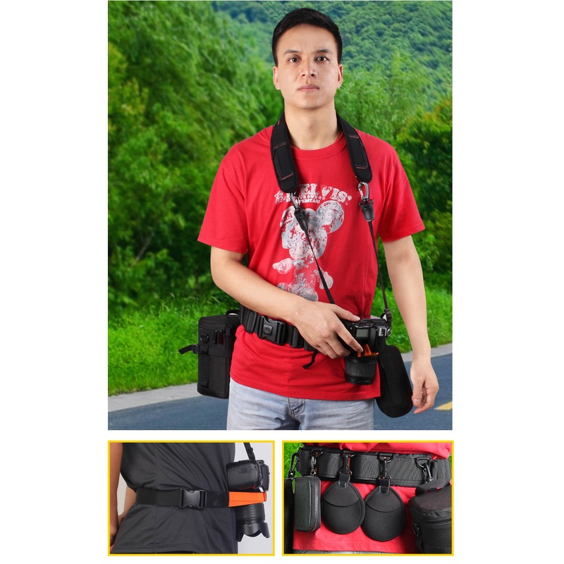 BIZOE Camera Waist Belt Strap Adjustable Lens Tube Belt Black Orange ...