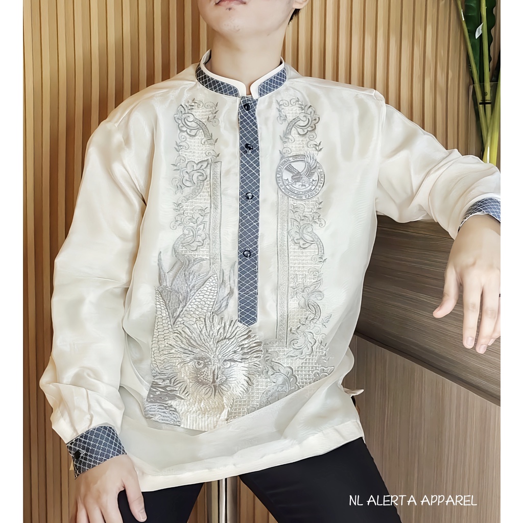 MODERN BARONG FOR MEN EAGLE EMBROIDERED CHINESE COLLAR | Shopee Philippines