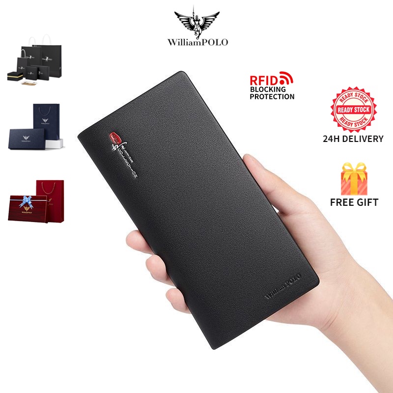 William polo wallet for men leather long wallet anti-theft card holder ...