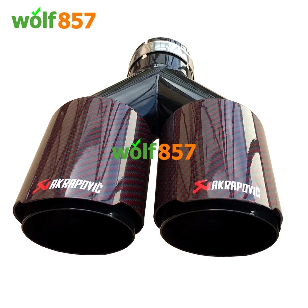 Dual Red Akrapovic Carbon Fiber + Black Stainless Steel Universal Auto ...