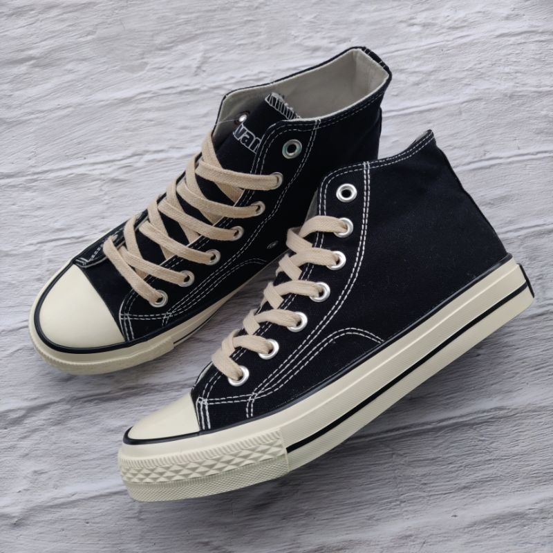 Advan Reborn Hi Top High Cut Black Canvas Sneakers with Beige Lace and ...