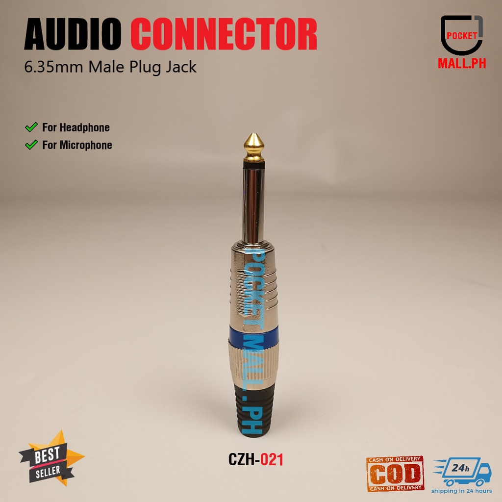 Audio connector 6.35mm 1/4" Mono Male Plug Jack Metal Housing CZH-021 ...