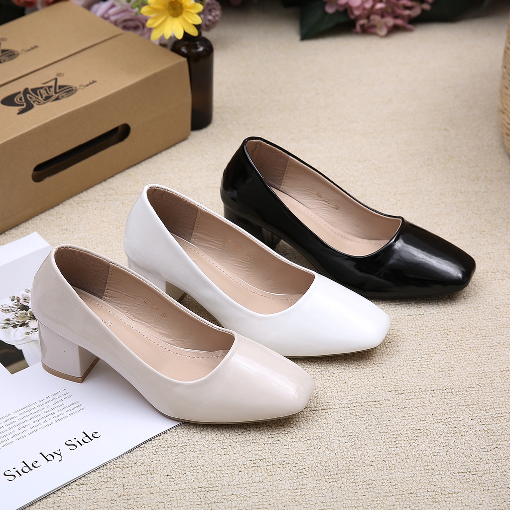 「KAEVE」2 INCH square toe glossy leather heels for women KH-222 | Shopee ...