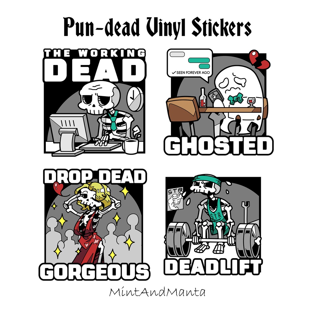 Pun-dead Sticker Pack | Waterproof Vinyl | Pun Stickers | Working Dead ...