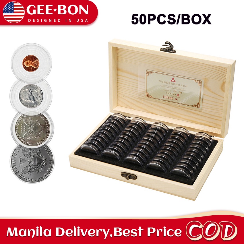 GEEBON Coin Storage Box Capsule Case Wooden Coin Collection Display Box ...