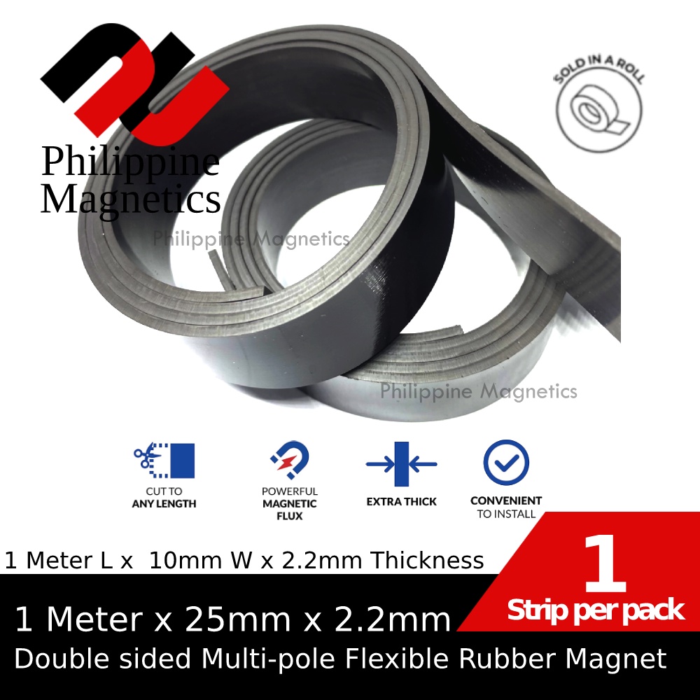 1 Meter 25mm x 2.2mm Magnetic Rubber Strip without 3M. Double Sided ...