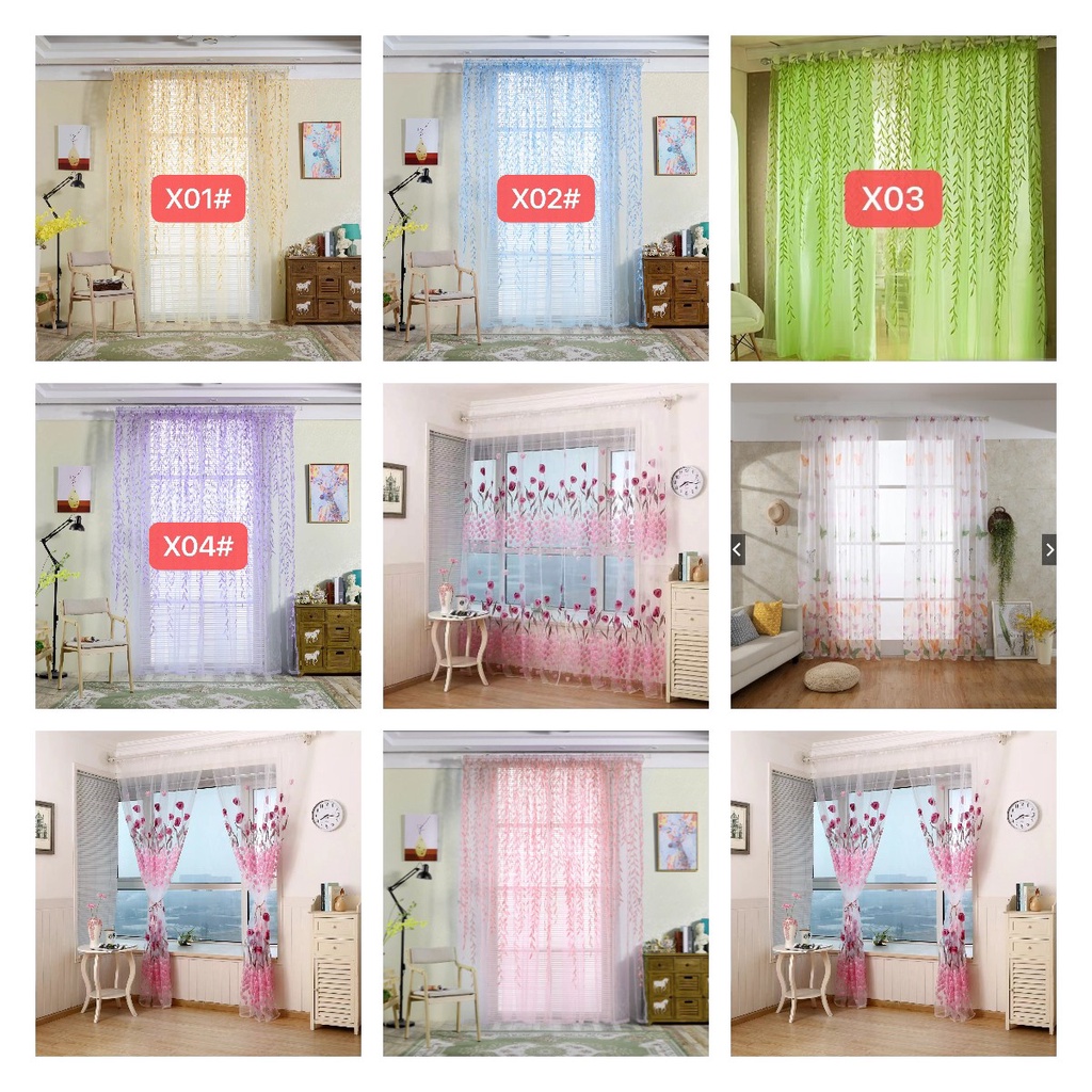 Sunflower Frosted Curtain Tulip frosted Lace Curains Green Lace Leaves ...