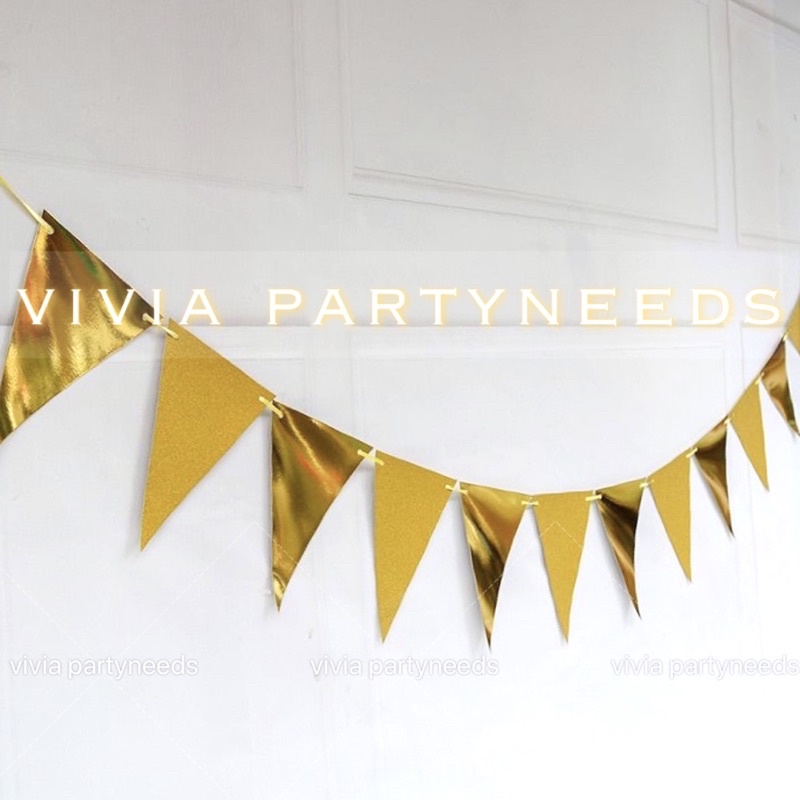 3M Gold Glitter Triangle Flag String Banner Garland Birthday Wedding ...