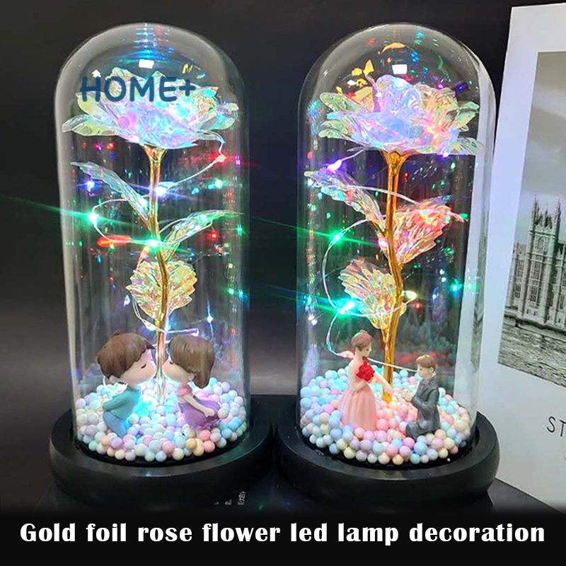 Colorful Roses Artificial Flower Led Lamp Glass Cover Rose Decoration ...