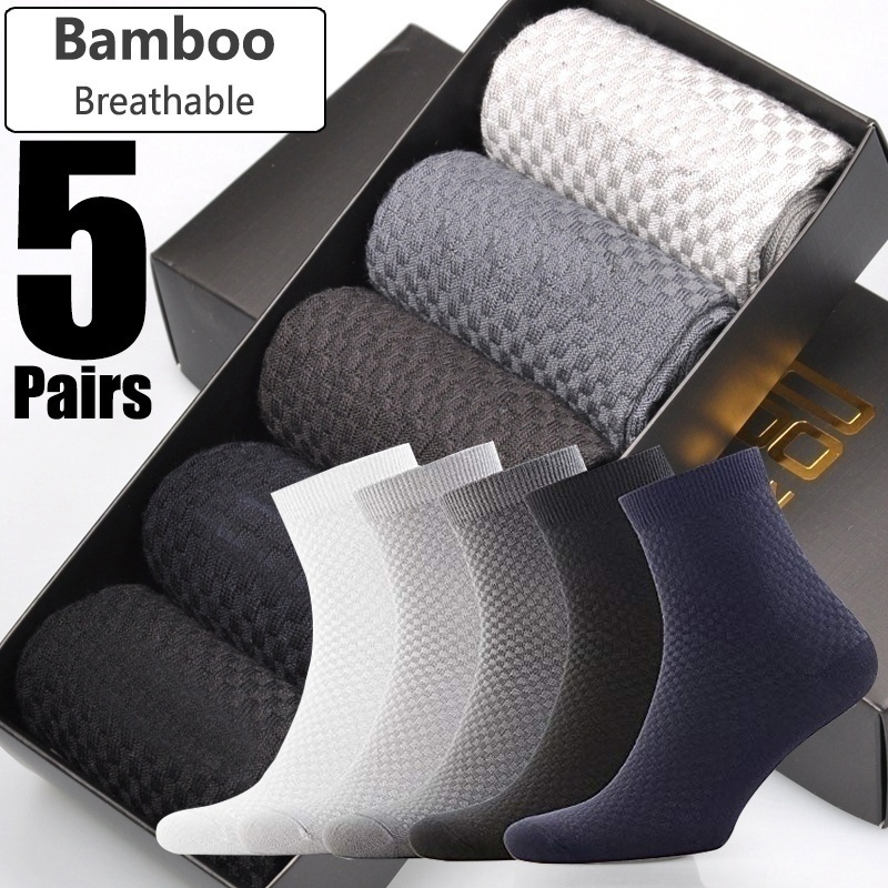 5 Pairs Men Bamboo Fiber Socks Men Breathable Anti-Bacterial ...