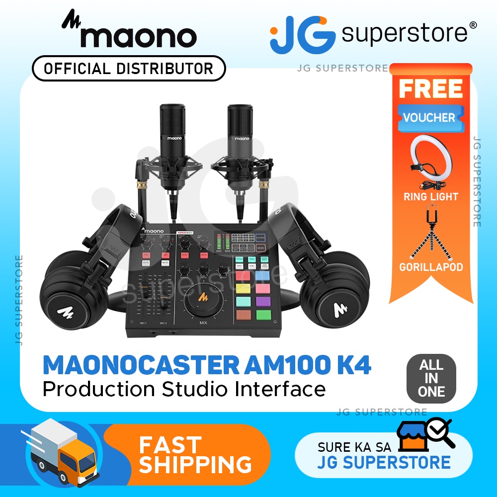 Maono AU-AM100 K4 Maonocaster All-In-One Kit Podcast Studio with 2x ...