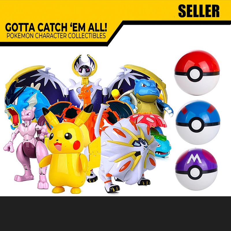 Pokemon 12 Styles With Box Pokeball Anime Figures Model Pikachu Eevee ...
