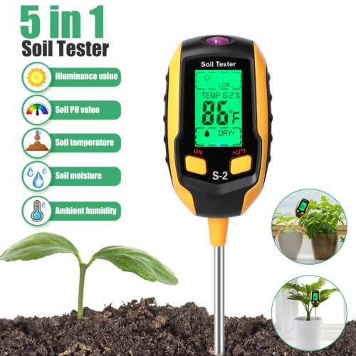 5 in 1 Professional Soil Meter Fertility Tester Measures PH Moisture ...