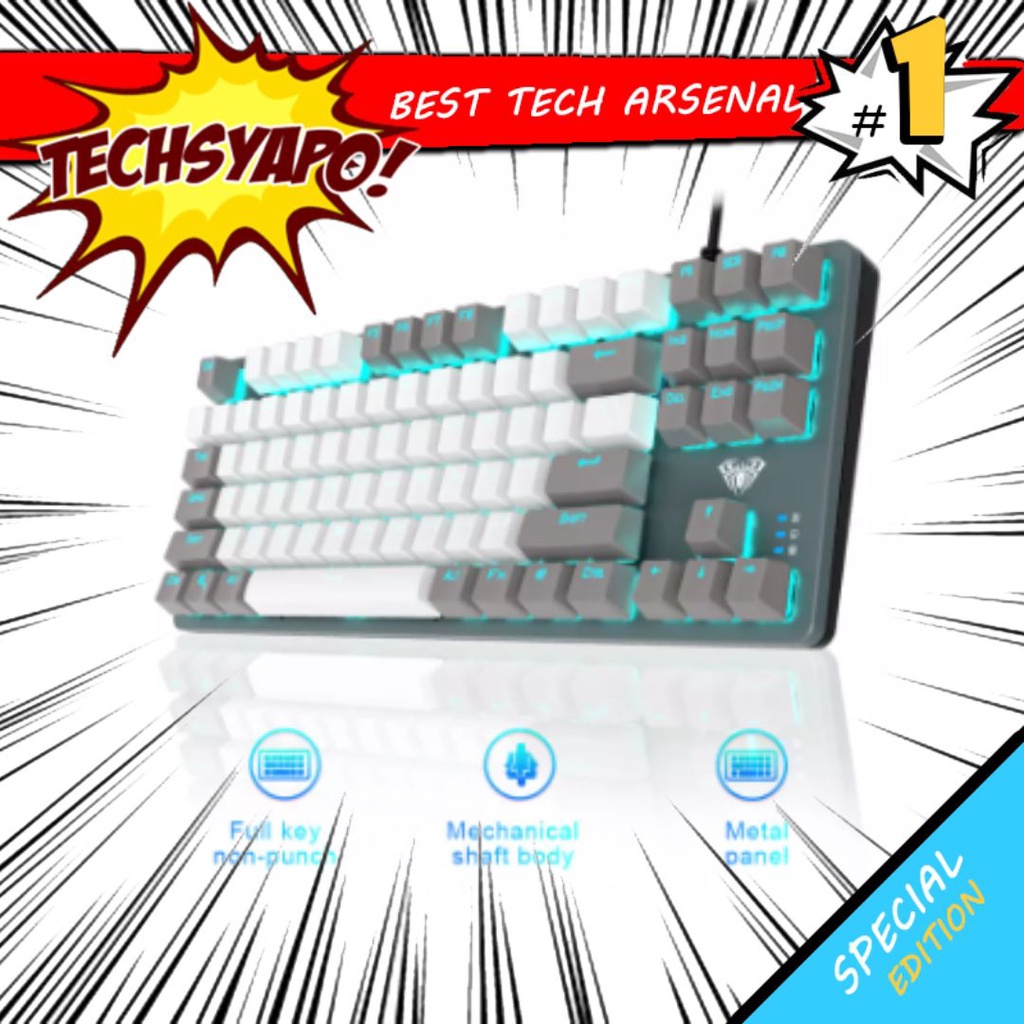 AULA F3287 RGB USB mini mechanical keyboard gaming GRAY+WHITE Keycaps ...