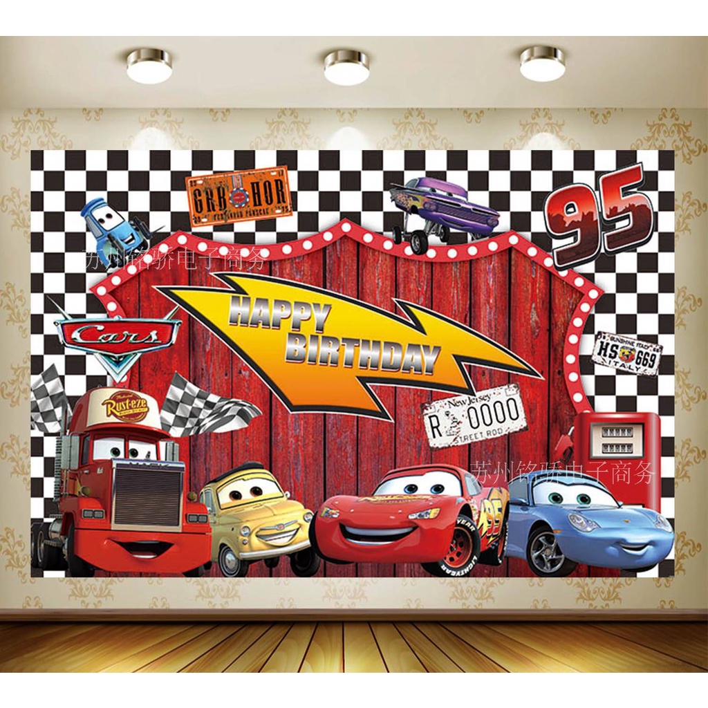 Kira Cars Lightning McQueen Birthday theme party decoration backdrop ...