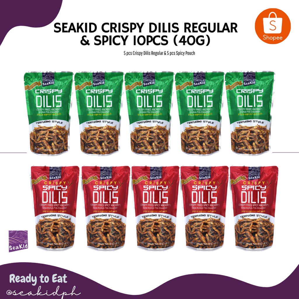 Seakid Crispy Dilis Regular and Spicy in Pouch 5+5=10 (40g) | Shopee ...