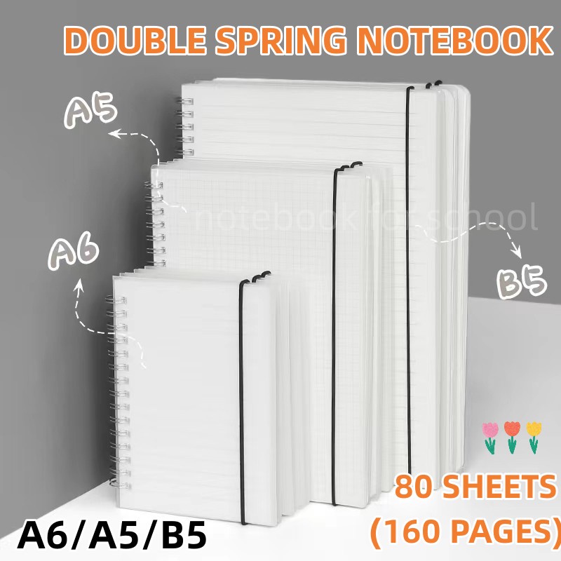 A5/A6/B5 Transparent PP binder line grid spiral notebook double spring ...