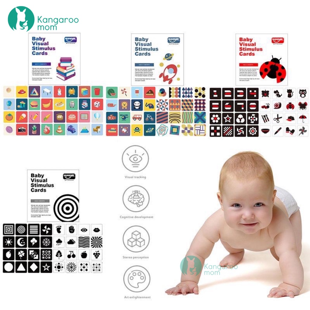 Montessori Early Education Baby Visual Stimulation Cards Black White ...