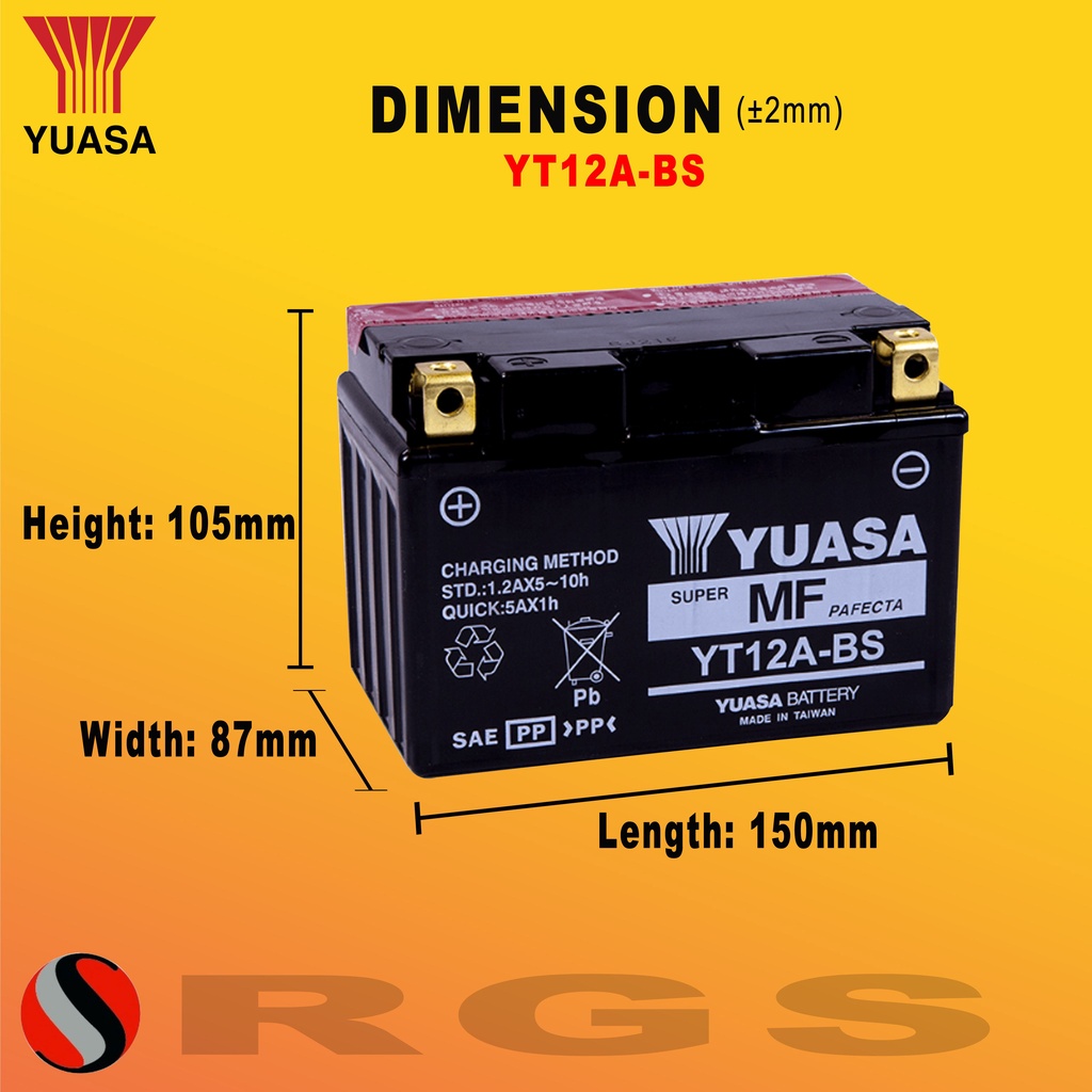 YUASA YT12A-BS Made in Taiwan (BIG BIKE Battery) | Shopee Philippines