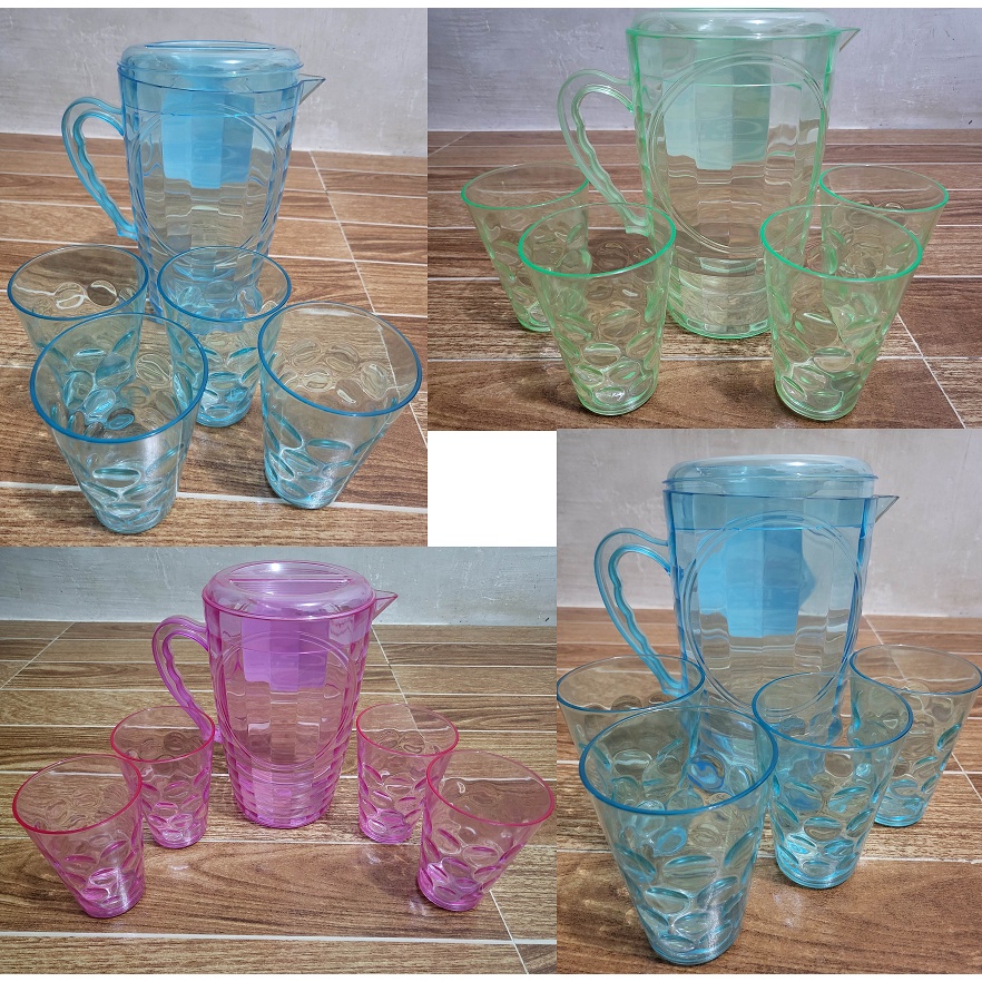 1 pitsel + 4 baso / 5 in 1 set / crystal clear liquid container ...