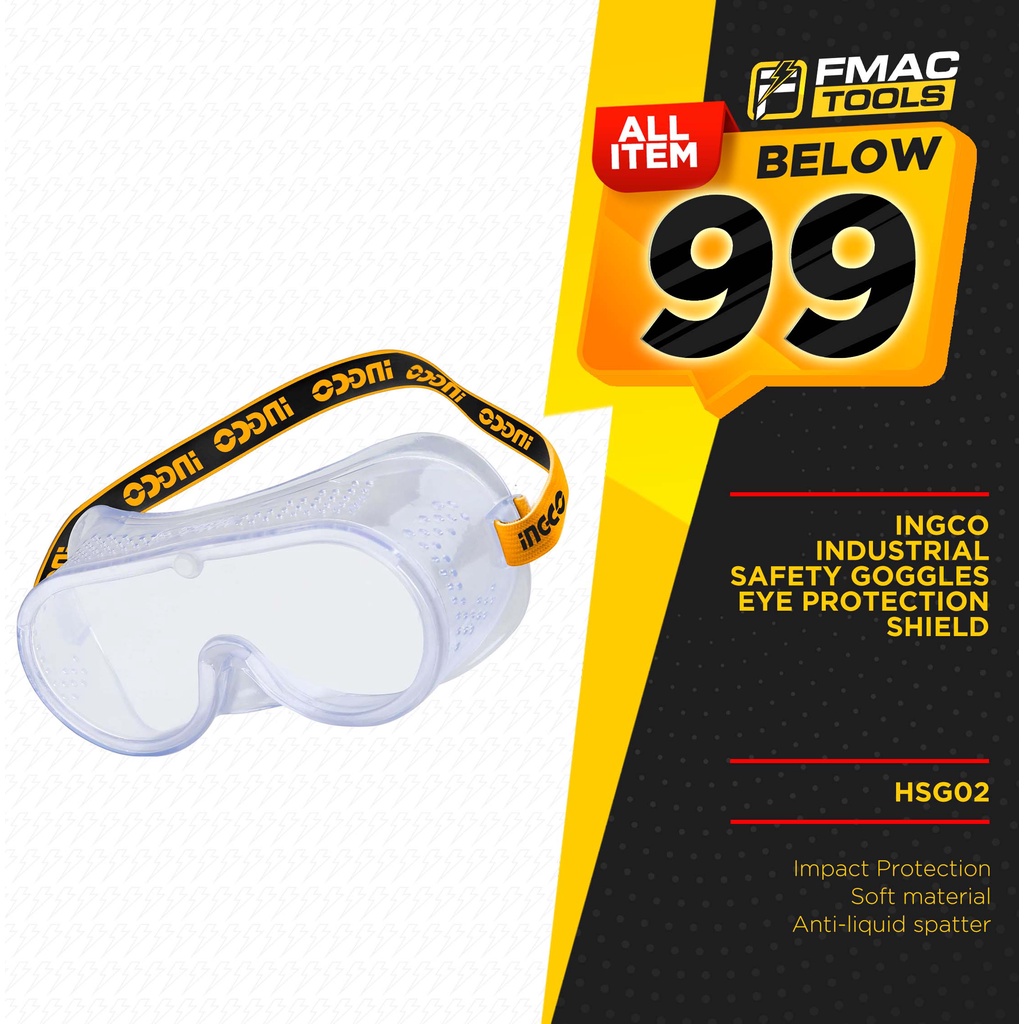 BELOW 99 INGCO Industrial Safety Goggles Eye Protection Shield HSG02 ...