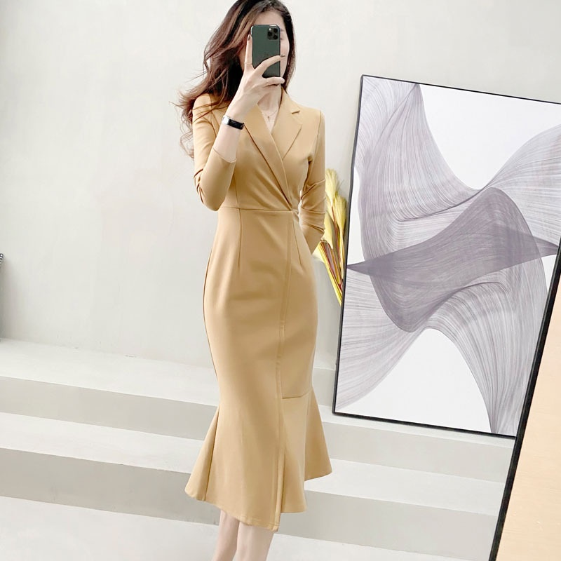 Elegant Red/Black/Champagne Banquet Evening Dress Long Sleeve Suit ...