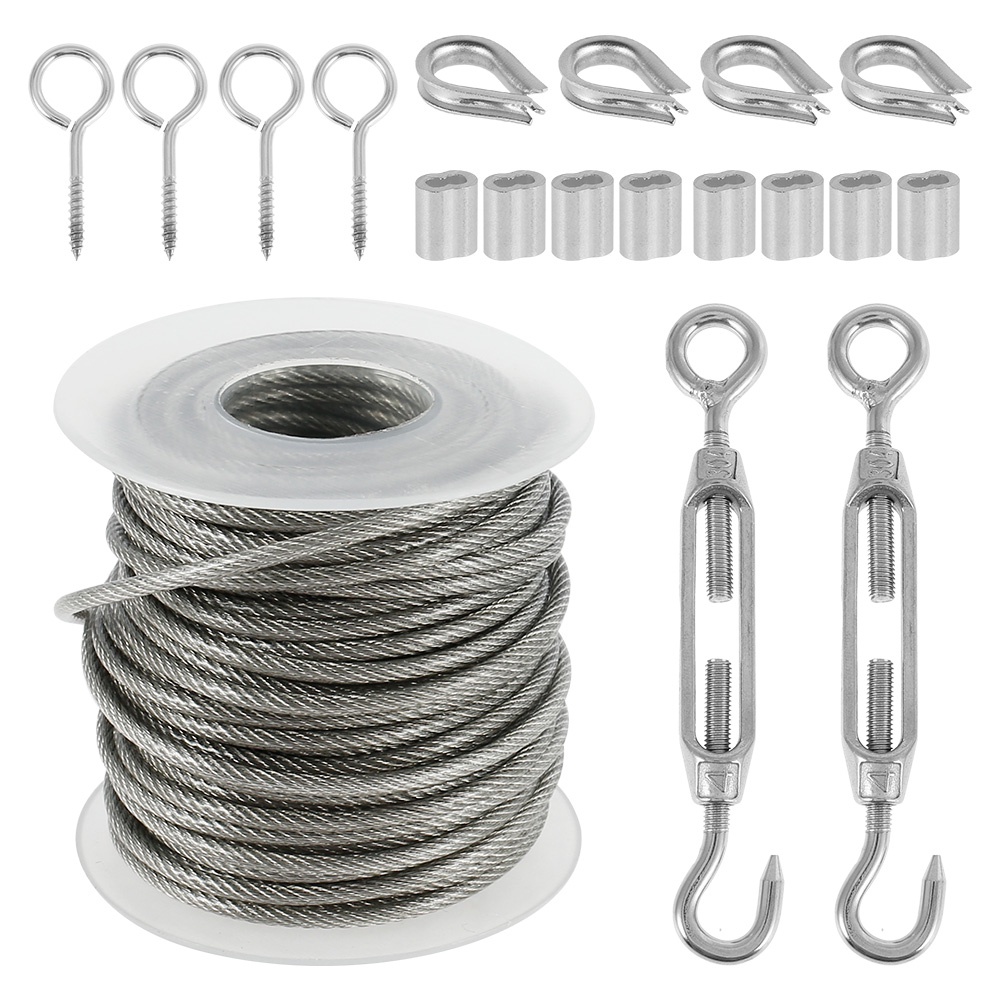 15/30m Turnbuckle Wire Tensioner Kit with Stainless Steel Cable for Cable Railing, Garden Wire ...