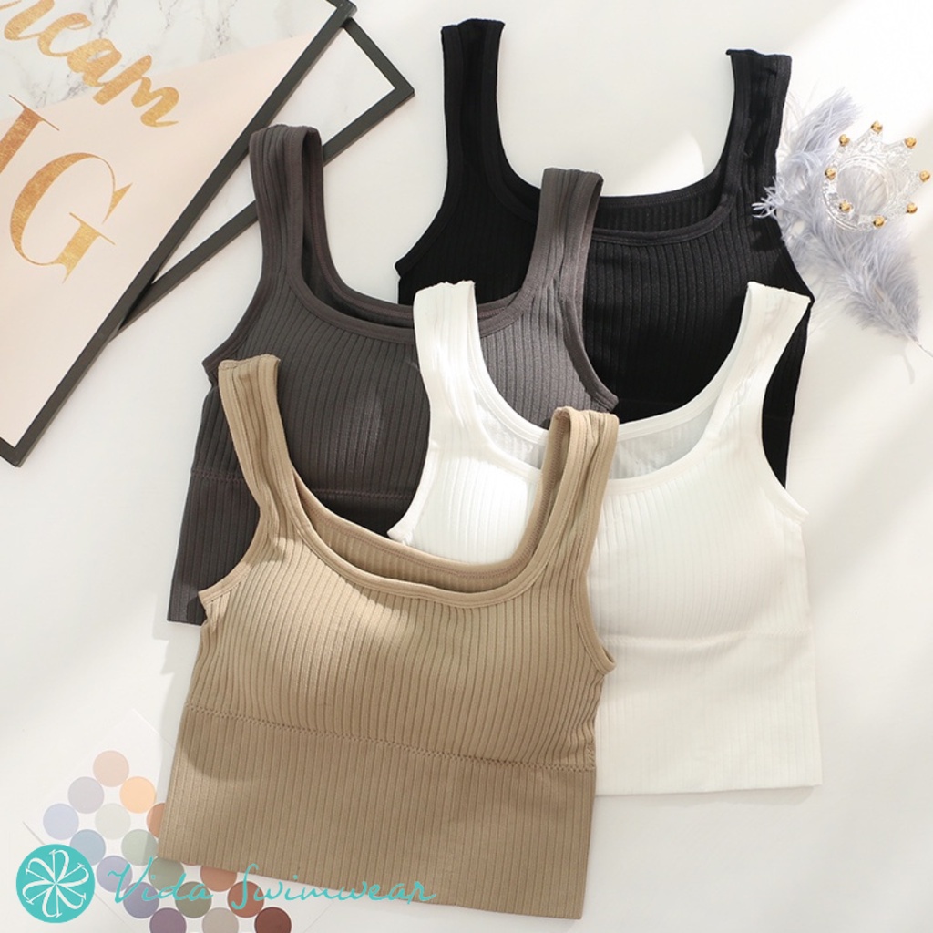 Padded Tank Top Bralette Crop Top Korean Top Beach Wear | Shopee ...