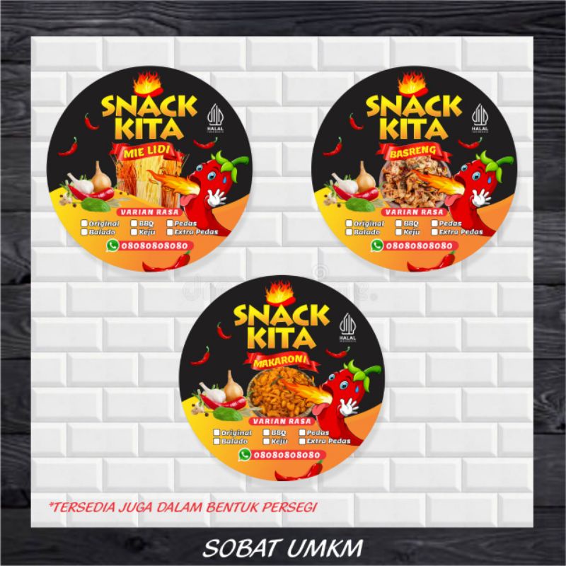 Custom spicy macaroni noodle stick basreng snack label stickers ...