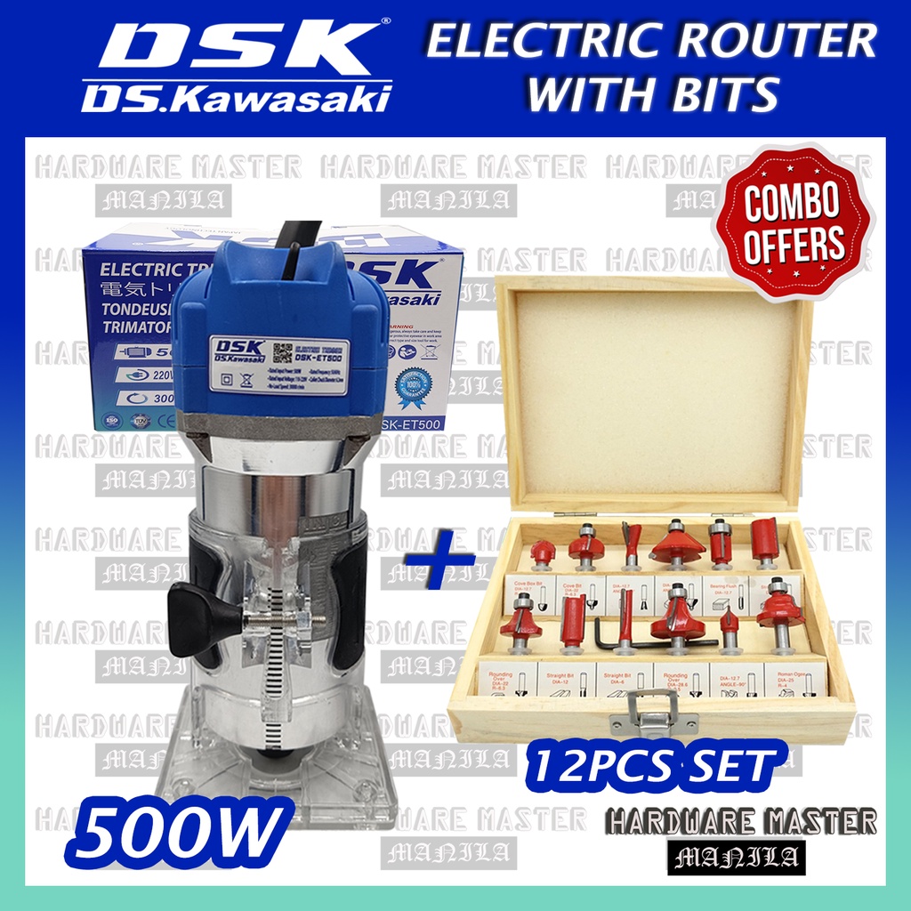 DS Kawasaki Electric Router 500W DSK-ET500 with 1/4" Router Bits Set ...