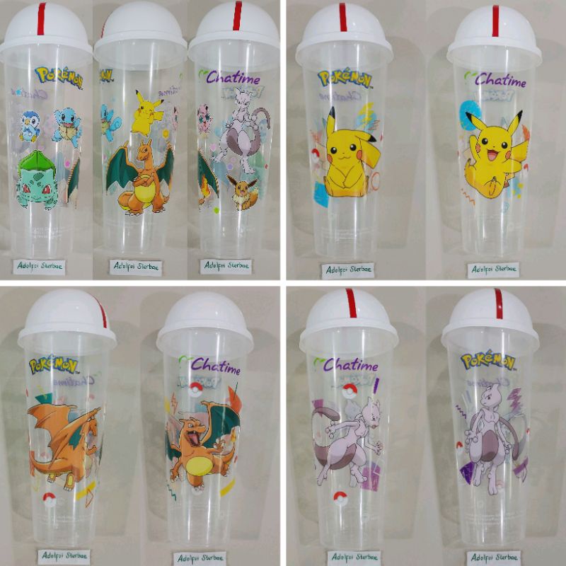 Tumbler glass cup pokemon x chatime limited edition pikachu mewtwo ...